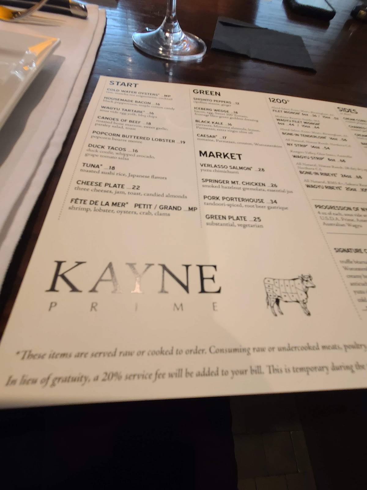 Menu at Kayne Prime Steakhouse, Nashville