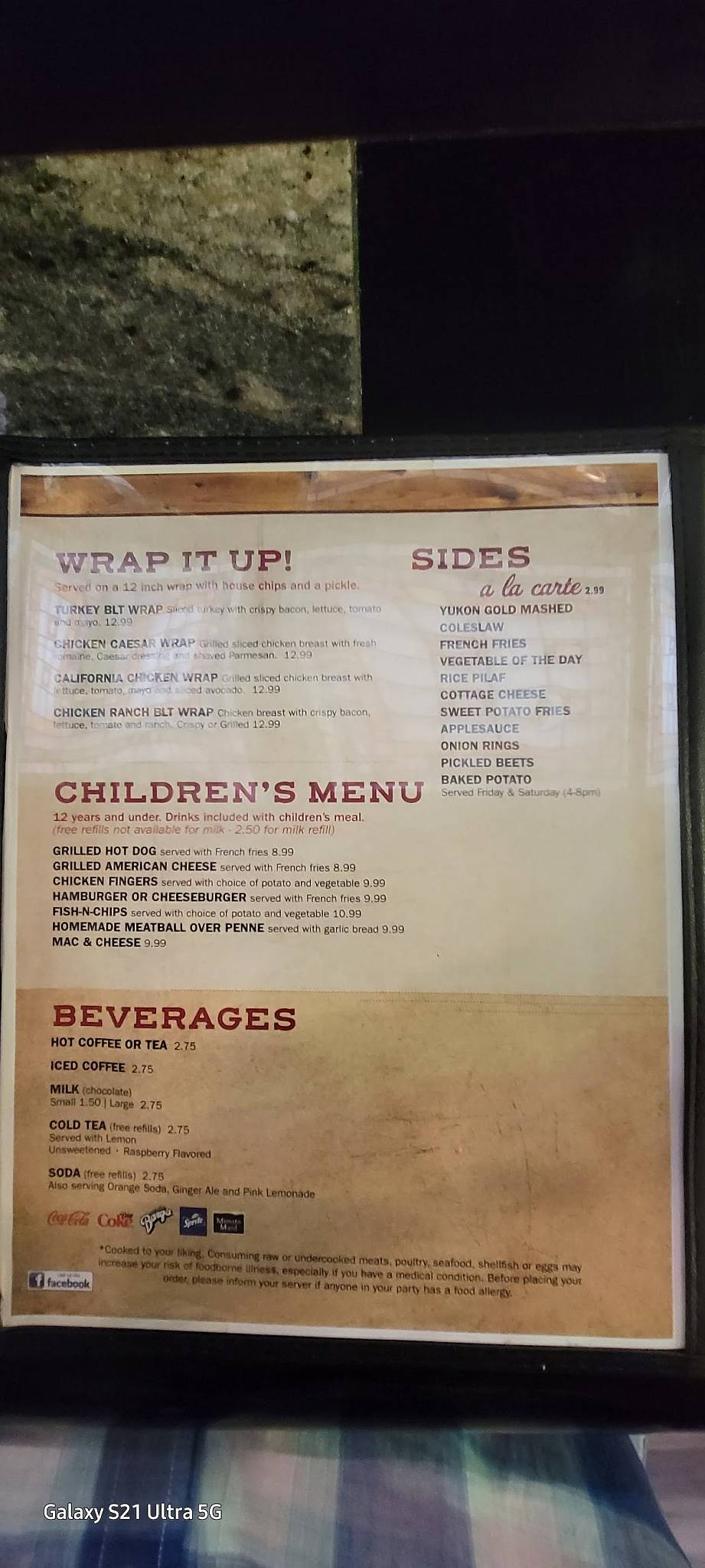 Menu at Tempesta's Restaurant, Keene