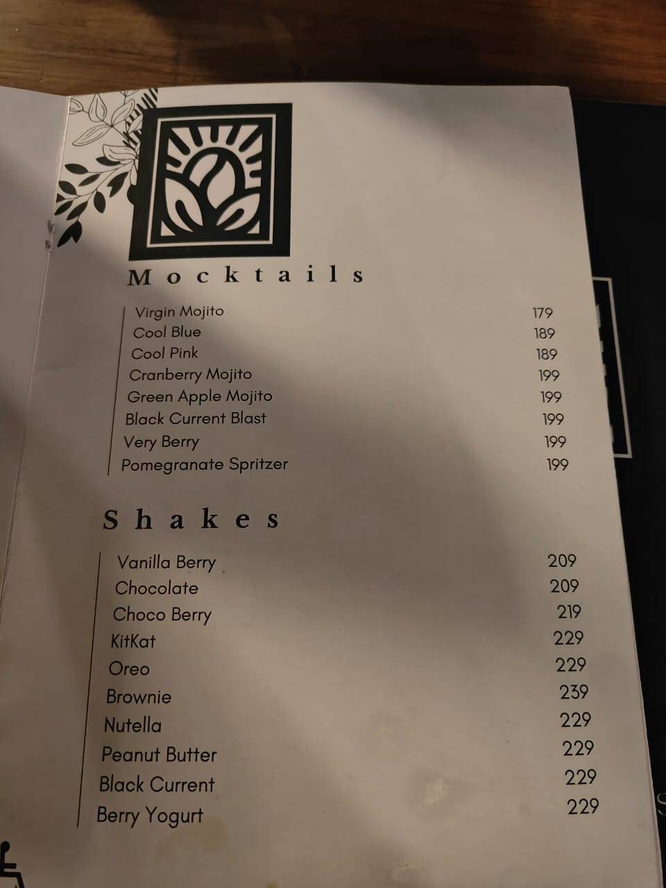 Menu at Kefi, Hyderabad