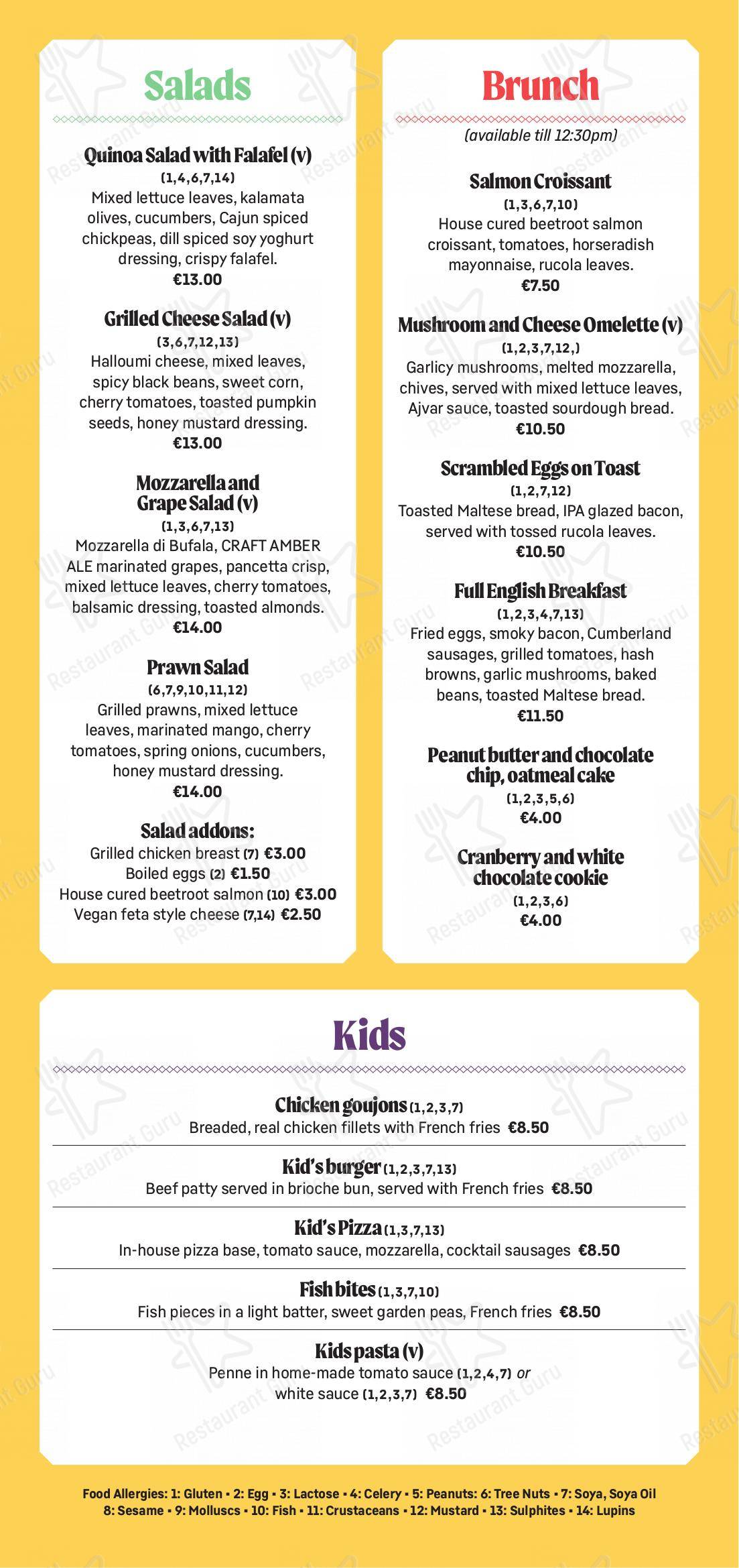 Menu at Kettles restaurant, Birkirkara