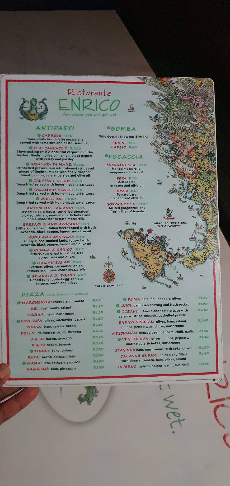 Menu at Ristorante Enrico restaurant, Keurboomstrand