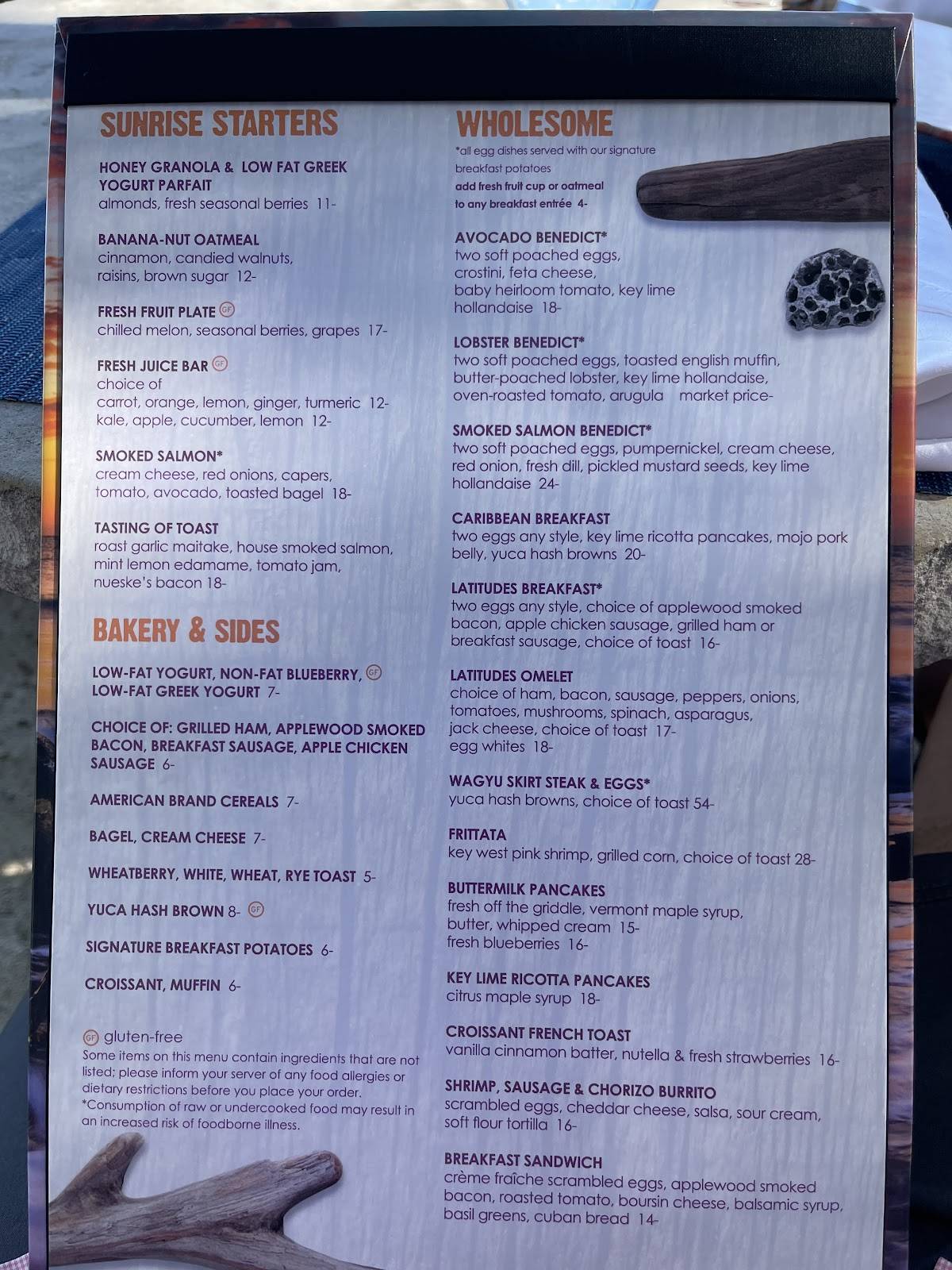 Menu at Latitudes restaurant, Key West, 245 Front St