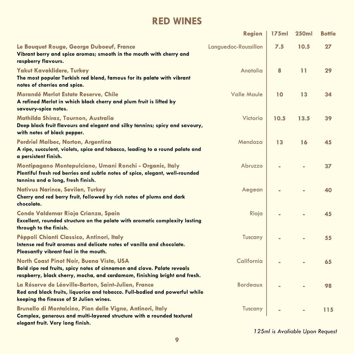 Menu at Kibele Restaurant, London