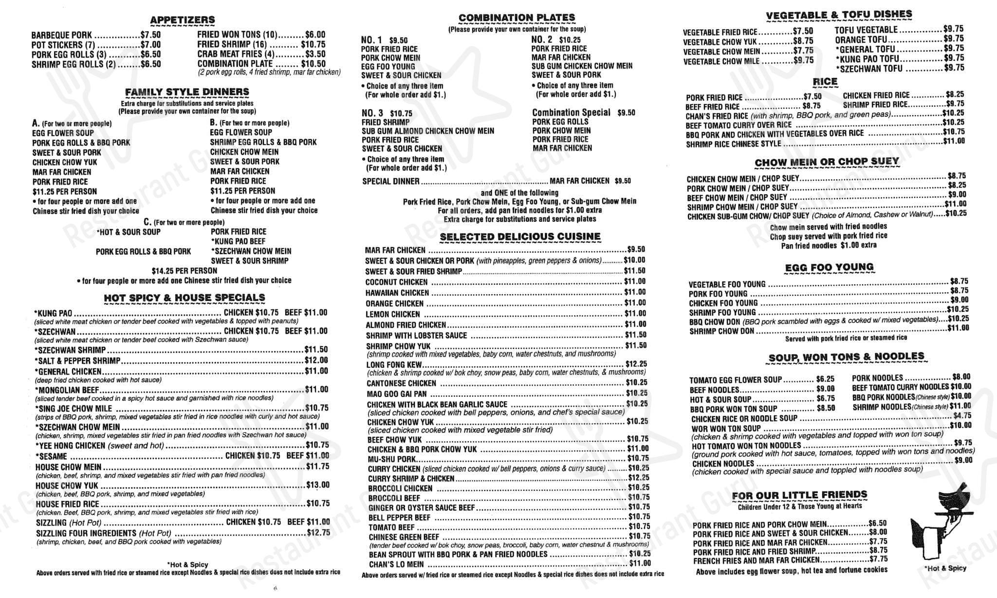 Menu at King Wah restaurant, Klamath Falls, Pershing Way
