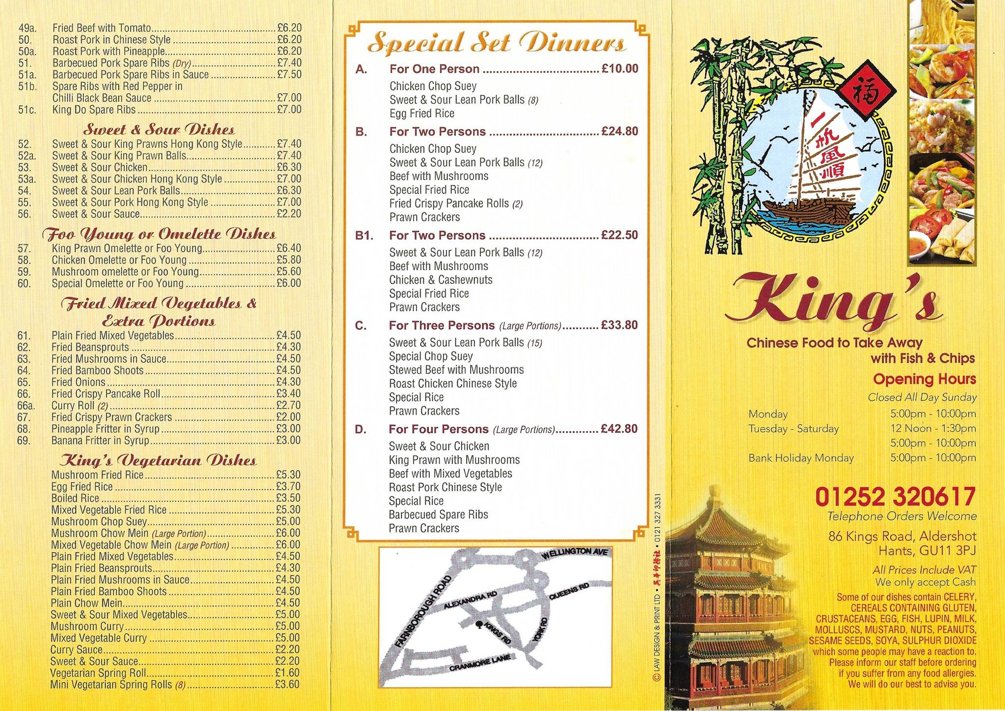 Menu at King’s Chinese Takeaway fast food, Aldershot