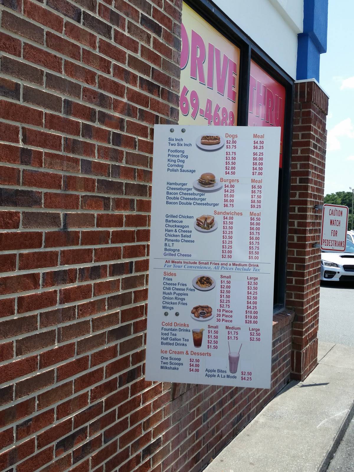 Menu at King's Hot Dogs restaurant, Rural Hall