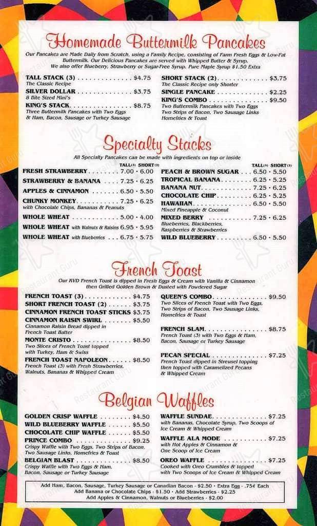 Menu at Kings Valley Diner restaurant, Kingston