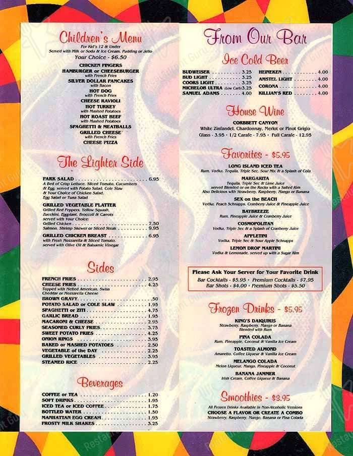 Menu at Kings Valley Diner restaurant, Kingston