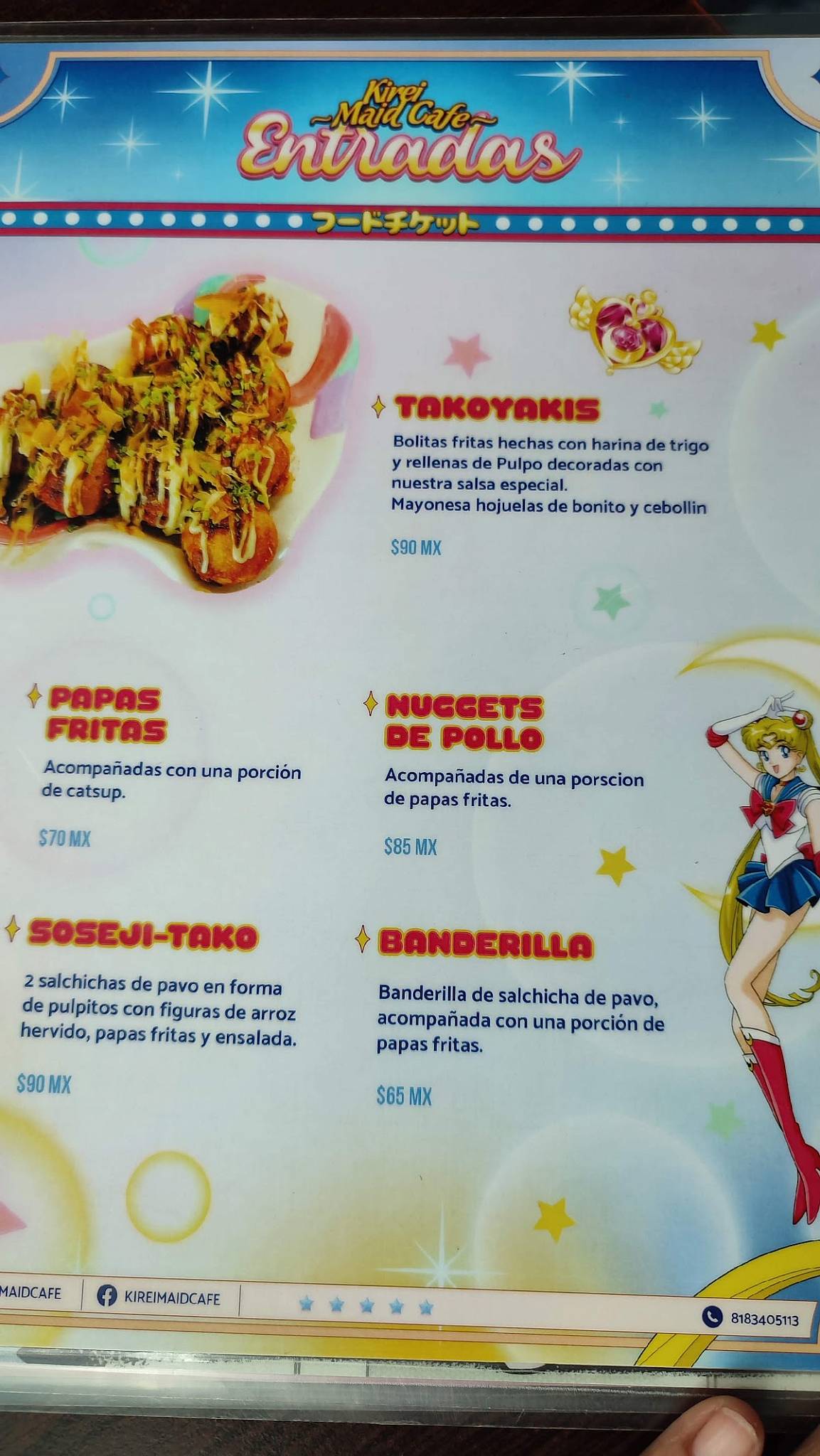 Carta de Kirei Maid Café, Monterrey, Francisco Javier Mina 929 Segundo Piso