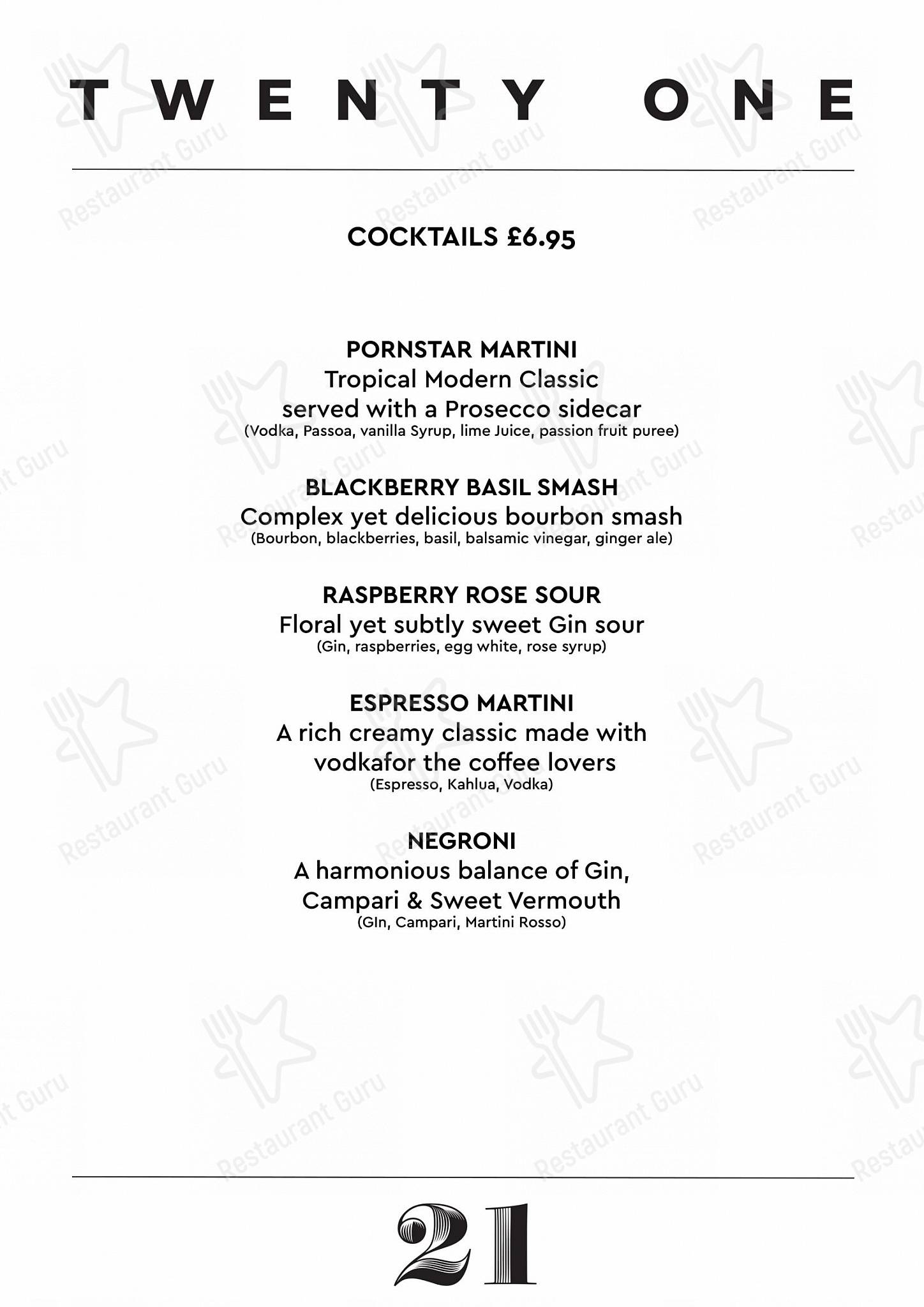 Menu at Twenty One restaurant, Kirkwall