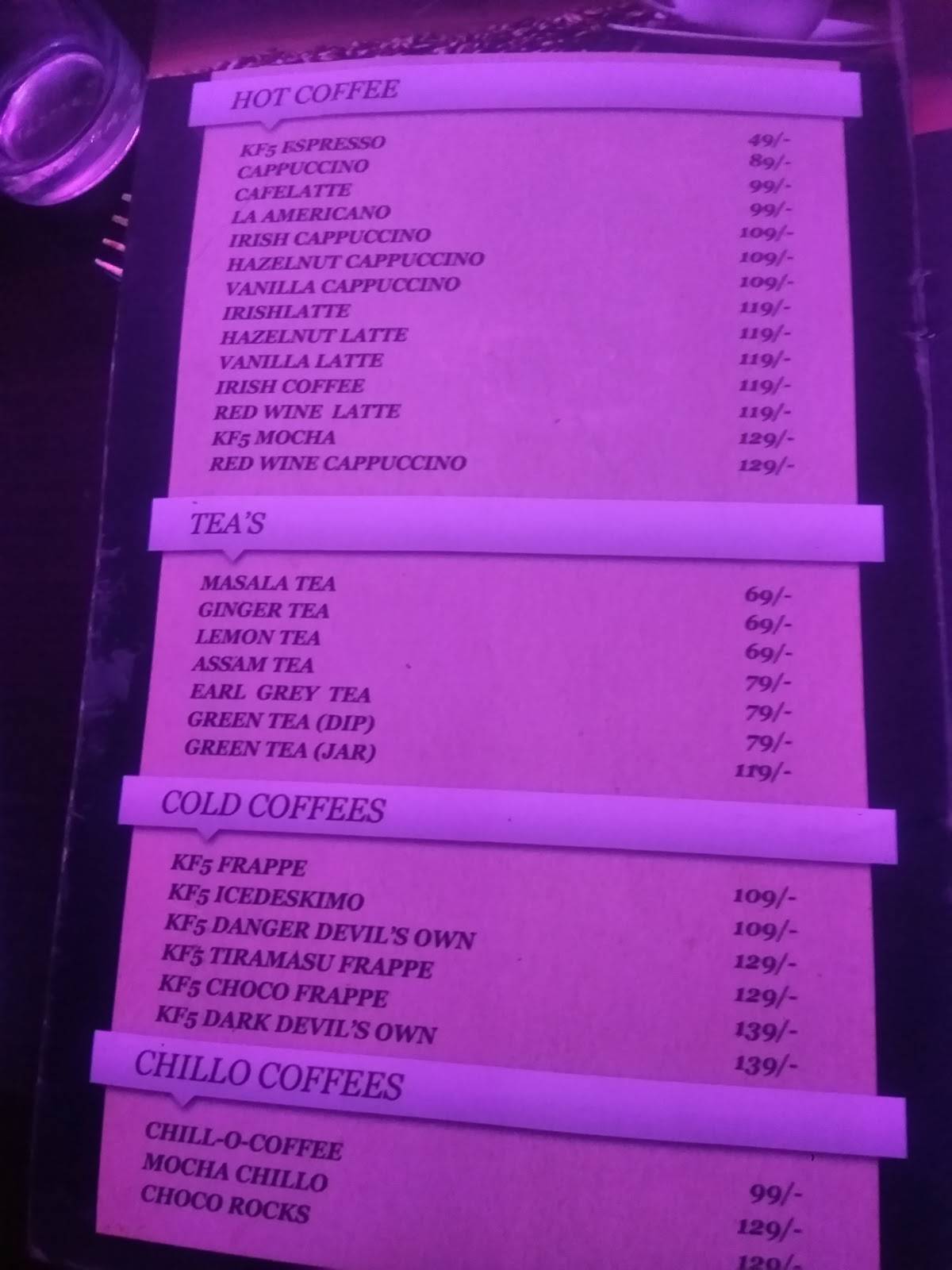 Menu at Klub F5 Coffee Shop, Vijayawada, 2nd St