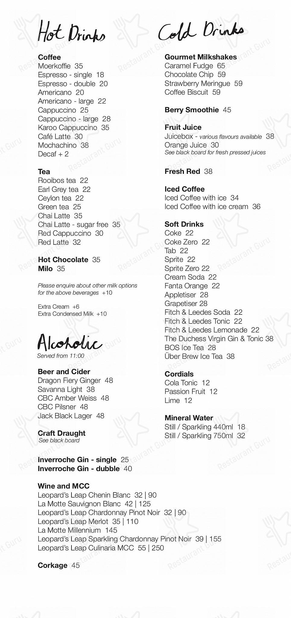 Menu at Knus Karoo Kombuis cafe, Paarl
