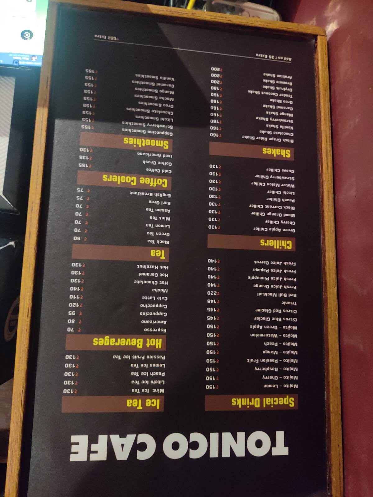 Menu at Tonico Cafe, Kakkanad, Seaport - Airport Rd