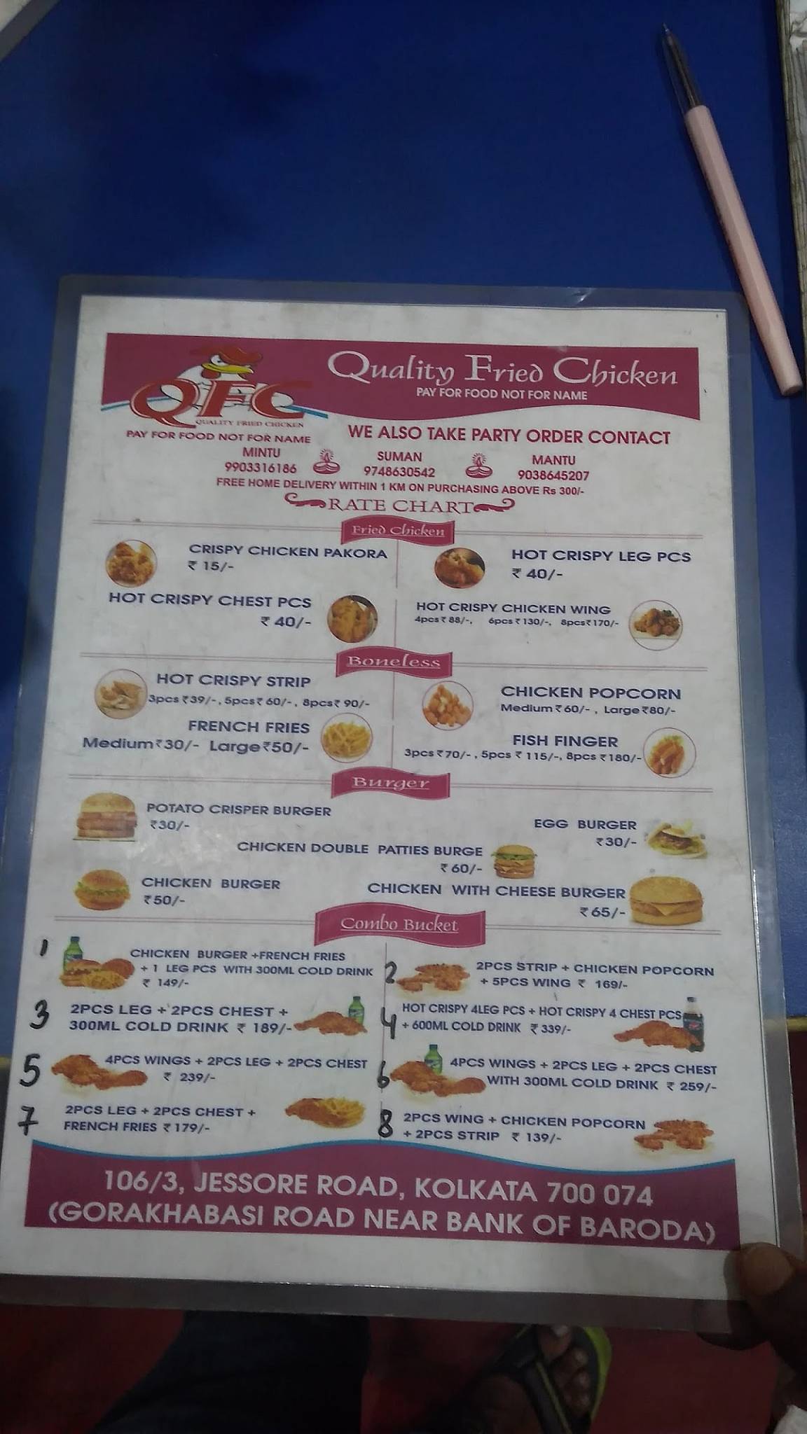 Menu at Quality Fried Chicken (QFC), Kolkata, Gorakshabasi Rd