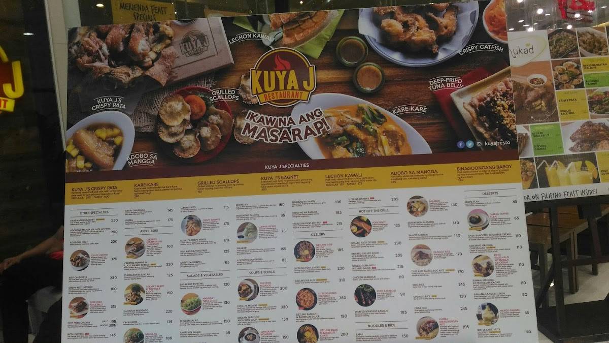 Menu at Kuya J Restaurant, Bacolod