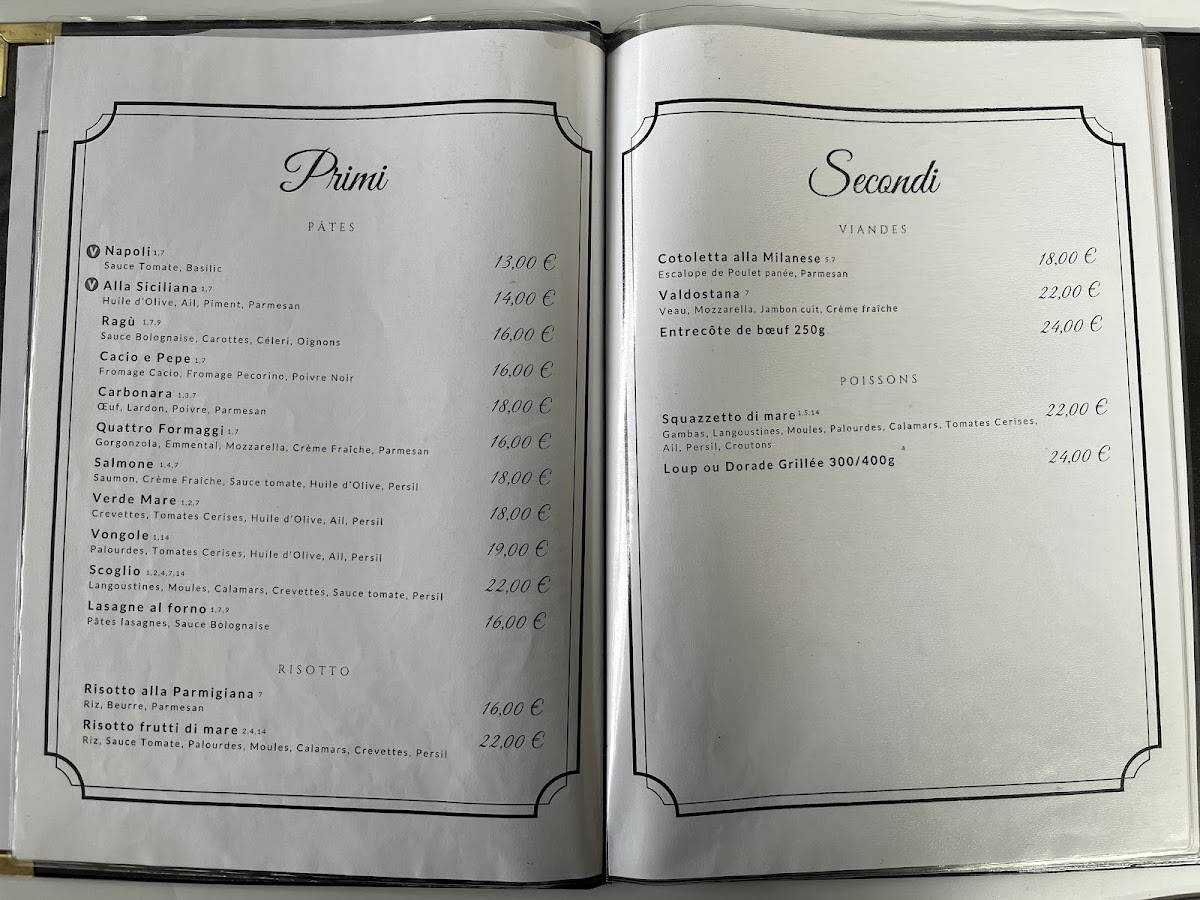 Menu au LA DOLCE VITA DA BRUNO restaurant, Sorgues