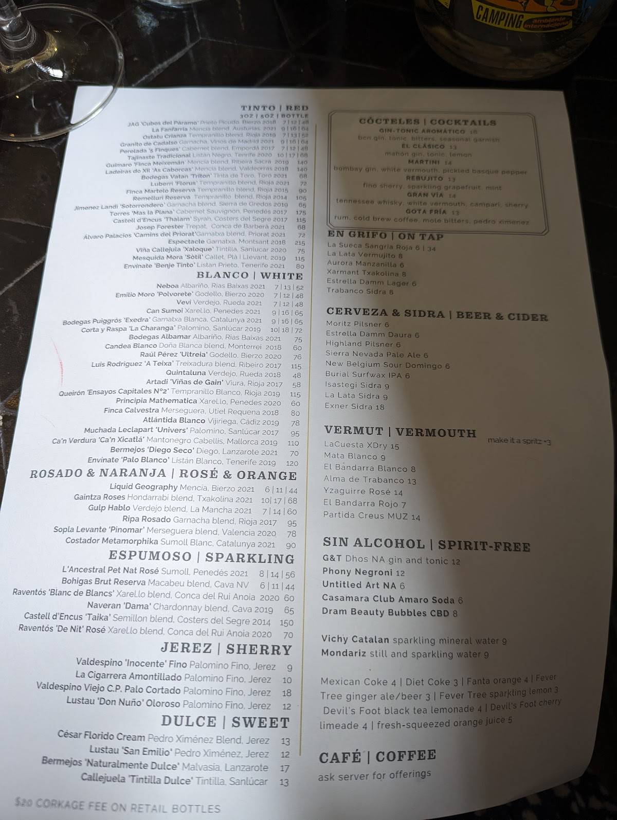 Menu at La Bodega by Cúrate restaurant, Asheville