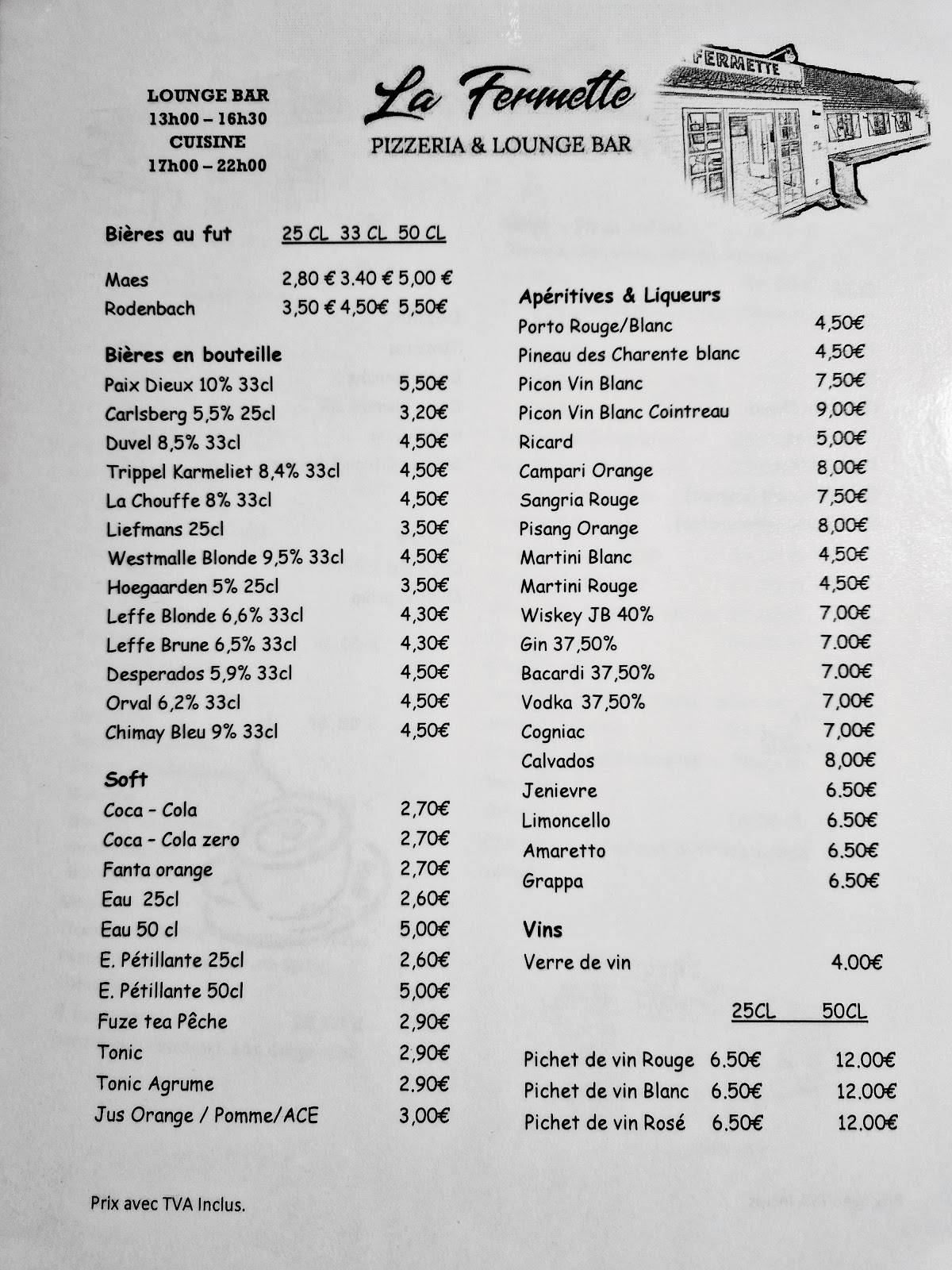Menu au La Fermette Adinkerke, La Panne