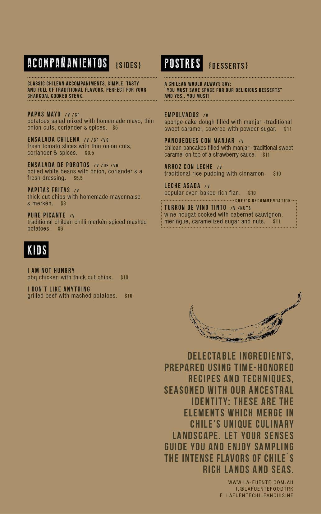 Menu at La-Fuente restaurant, Leederville