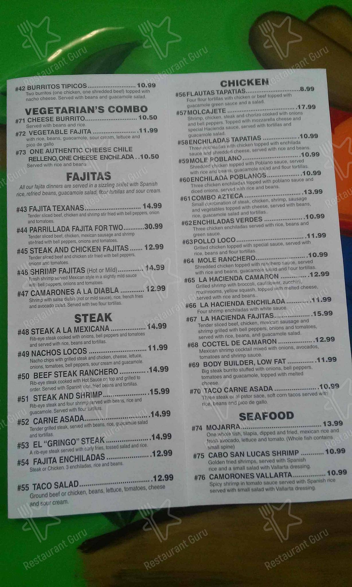 Menu at Hacienda Real Mexican Restaurant & Cantina, Lafayette, 3145 ...