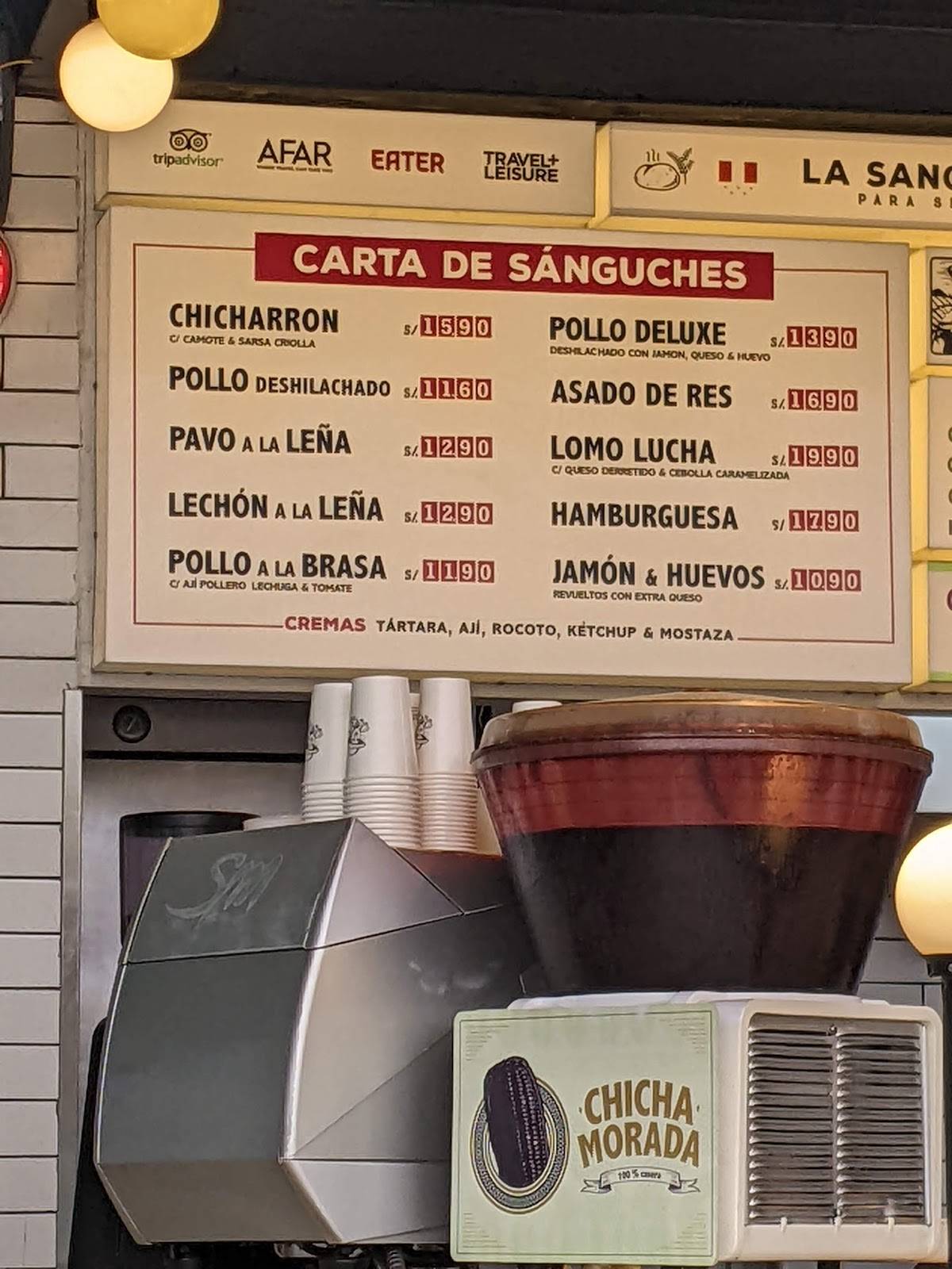 Carta del restaurante La Lucha Sanguchería Criolla, Miraflores, Av. Sta ...
