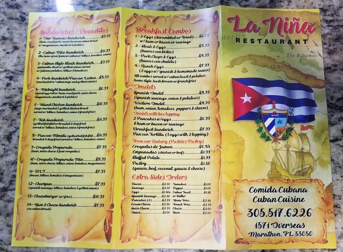Menu at La Niña Restaurant, Marathon, Overseas Hwy