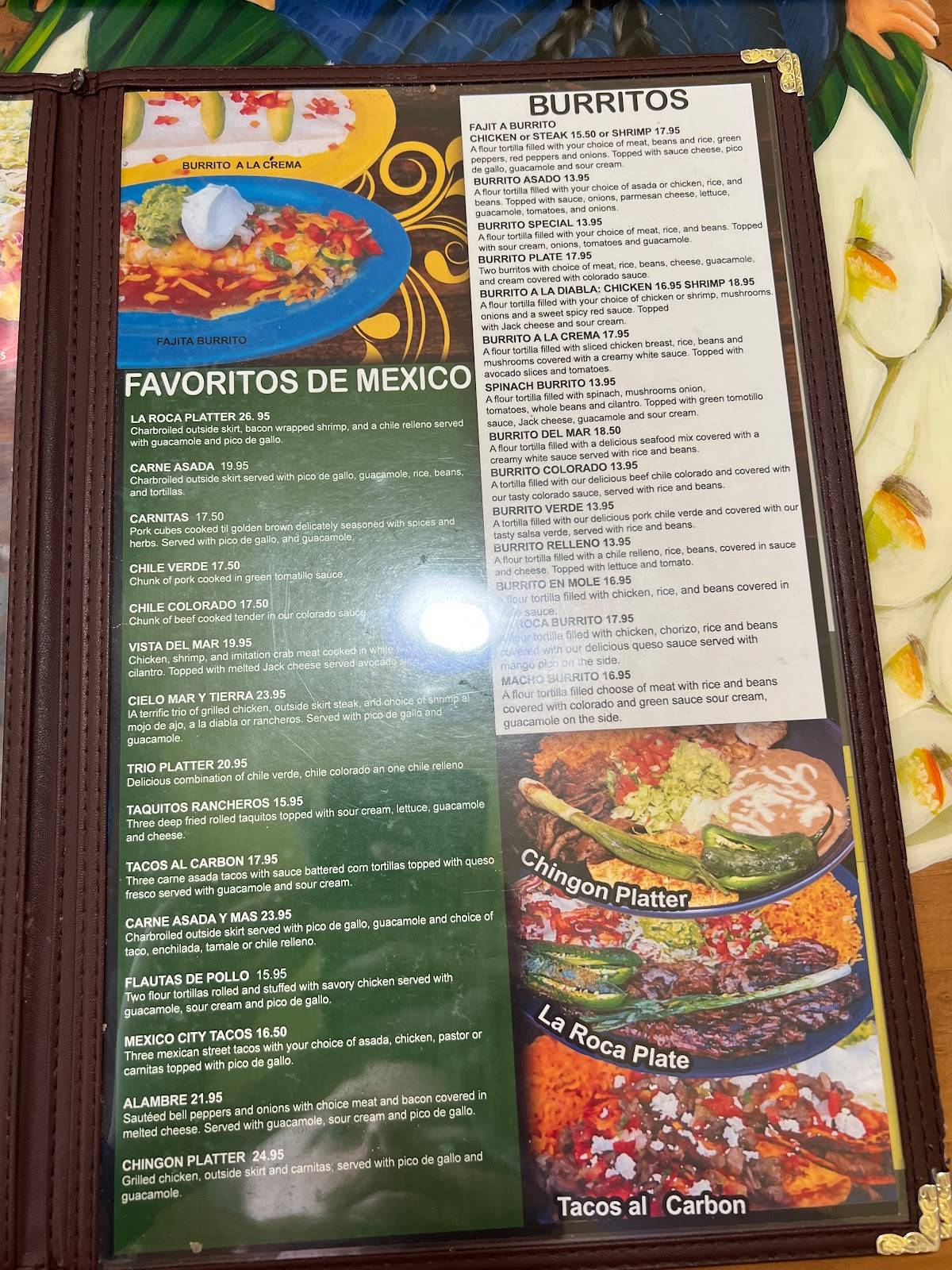 Menu at La Roca restaurant, Albany