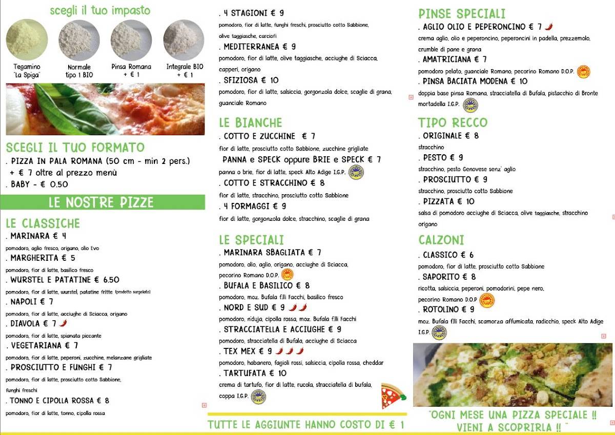 Menu da La Spiga-Pinsa&Pizza pizzeria, Tortona