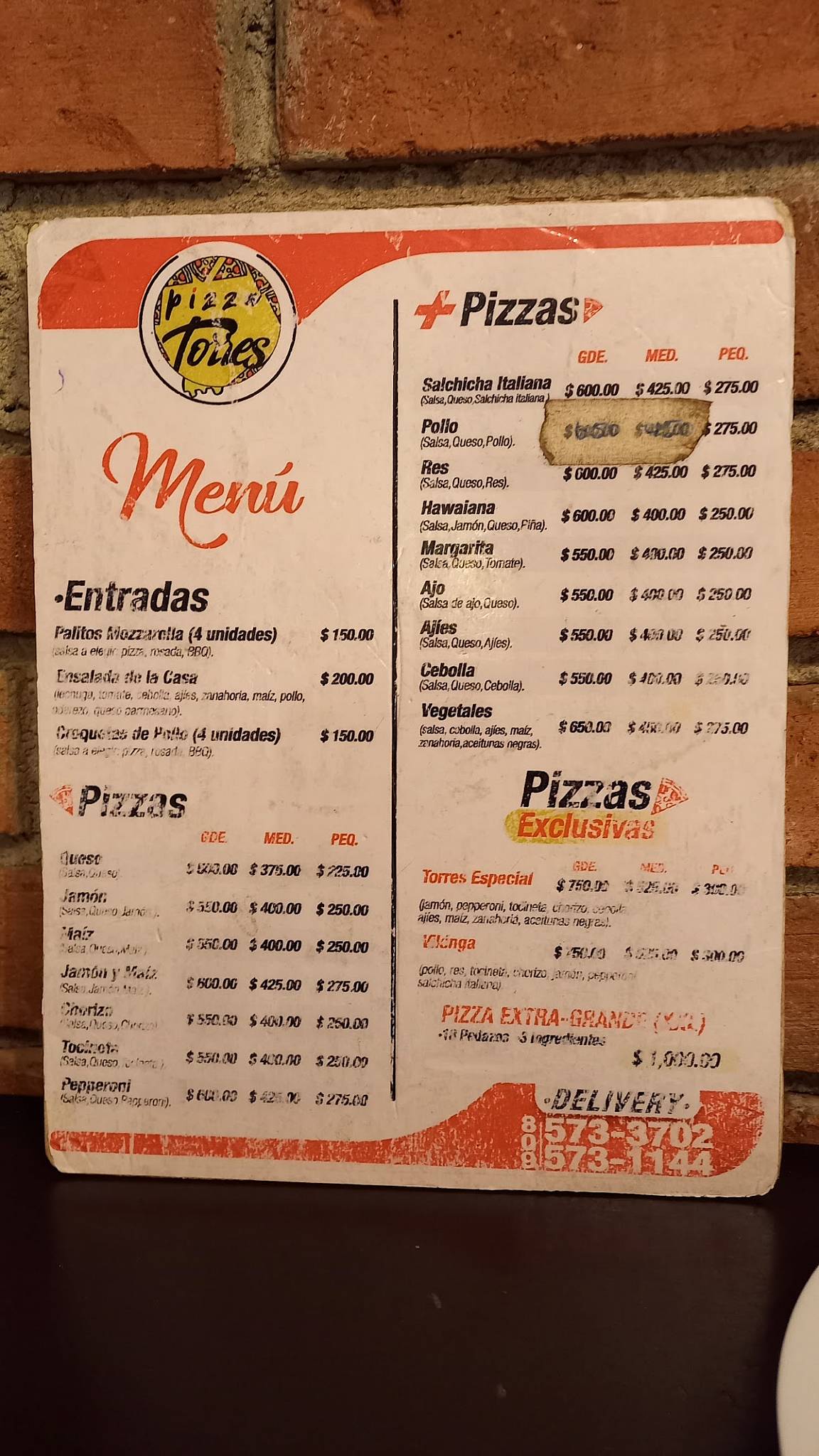 Carta del restaurante Pizza Torres, Concepción del La Vega