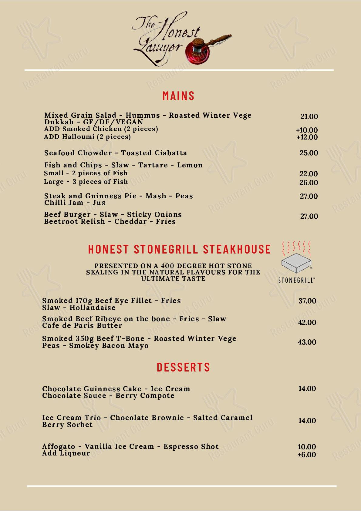 Menu at Lambretta's Cafe Bar, Nelson