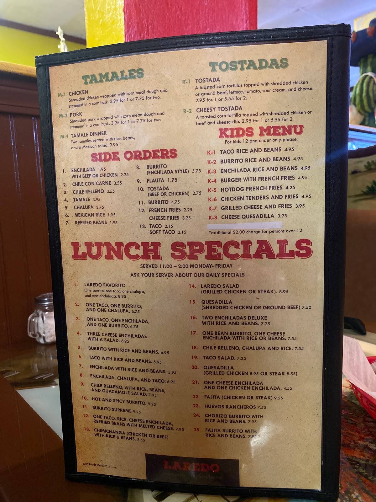 Menu at Laredo Mexican Restaurant, Starke