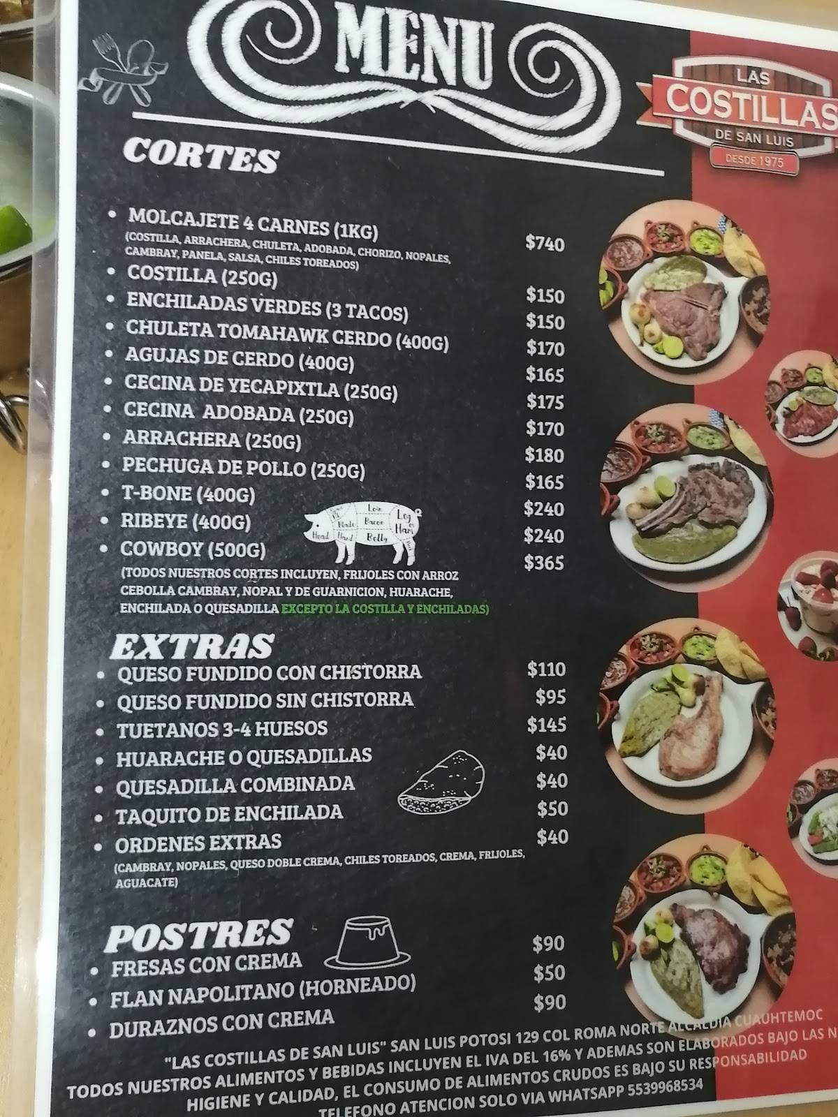 Carta del restaurante Las Costillas del San Luis, Ciudad del México ...