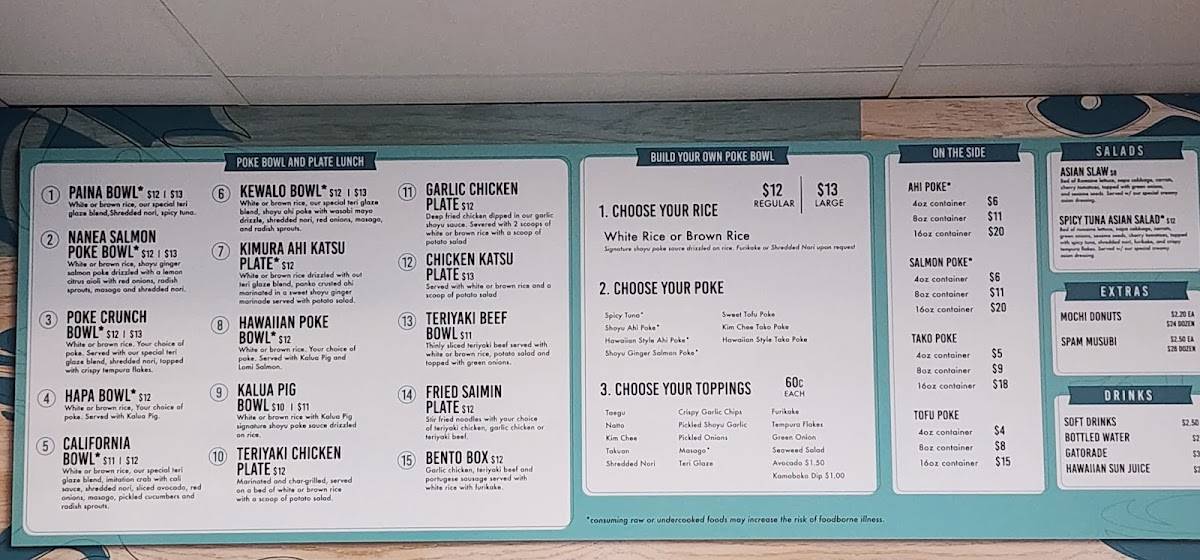 Menu at Paina Cafe, Las Vegas