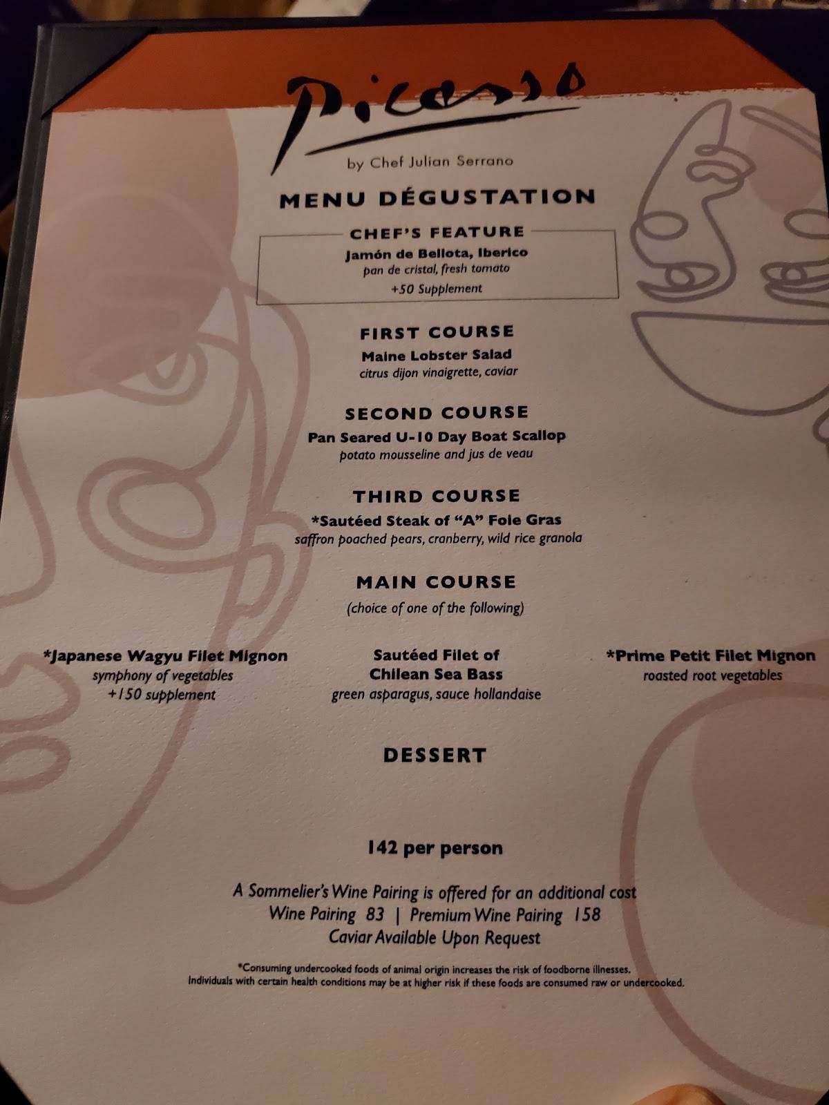 Menu at Picasso pub & bar, Las Vegas