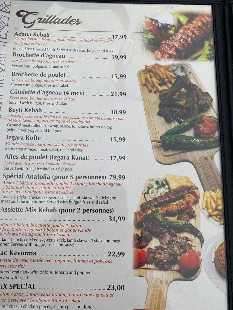 Menu au Anatolia Restaurant, Laval