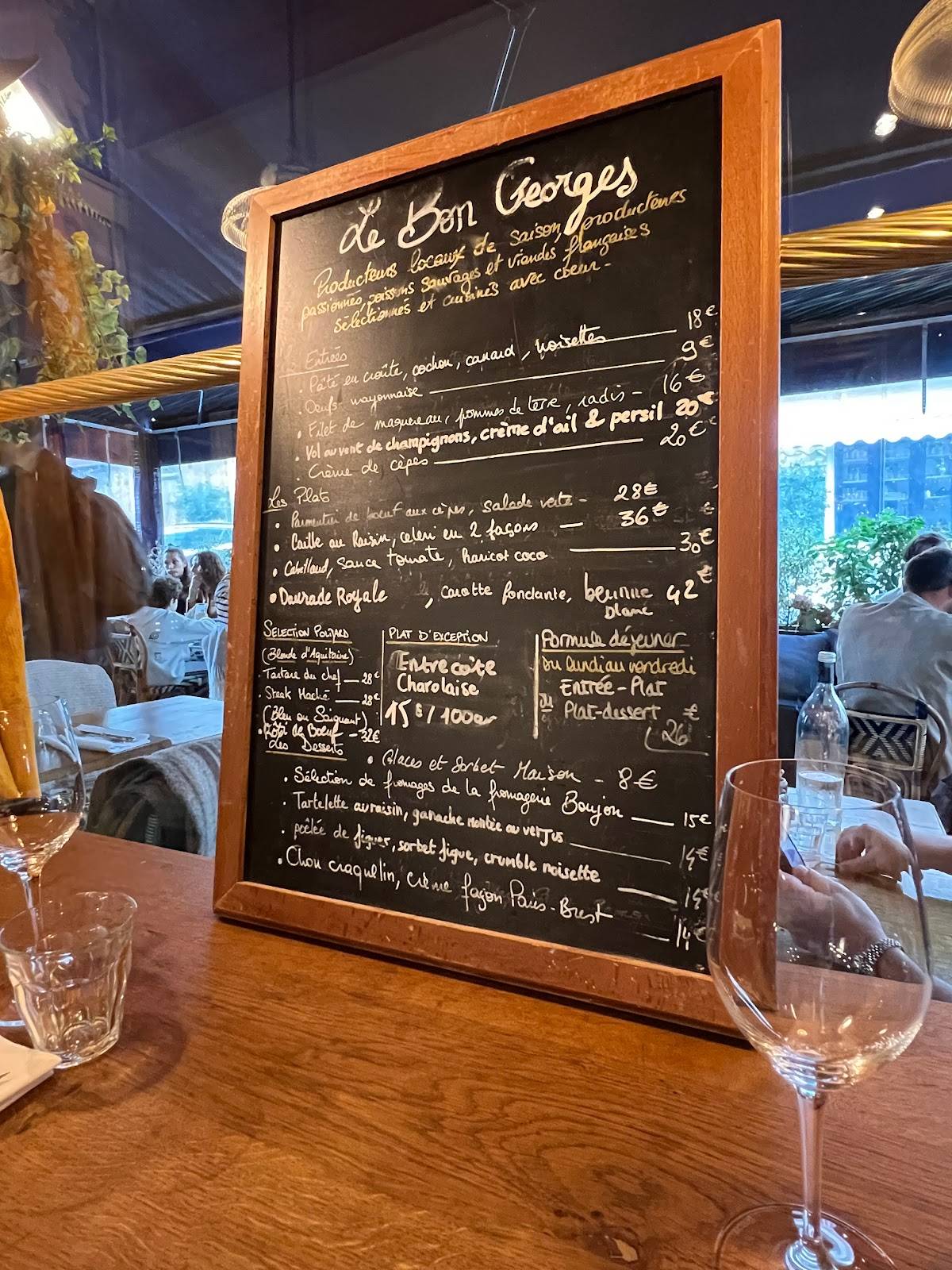 Menu at Le Bon Georges restaurant, Paris, 45 Rue Saint-Georges