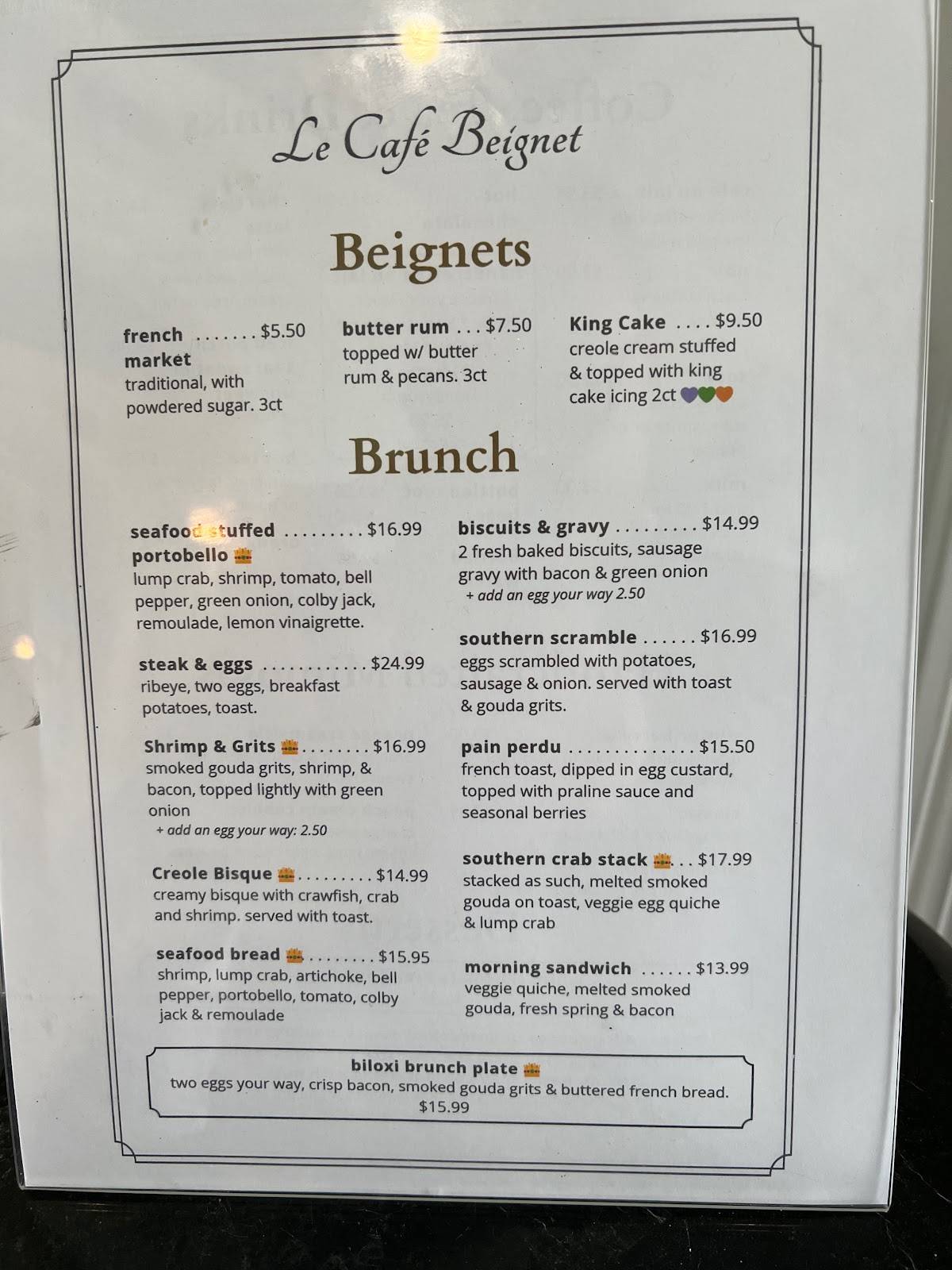 Menu at Le Cafe’ Beignet by the Original Beignet Factory, Biloxi, 124 ...