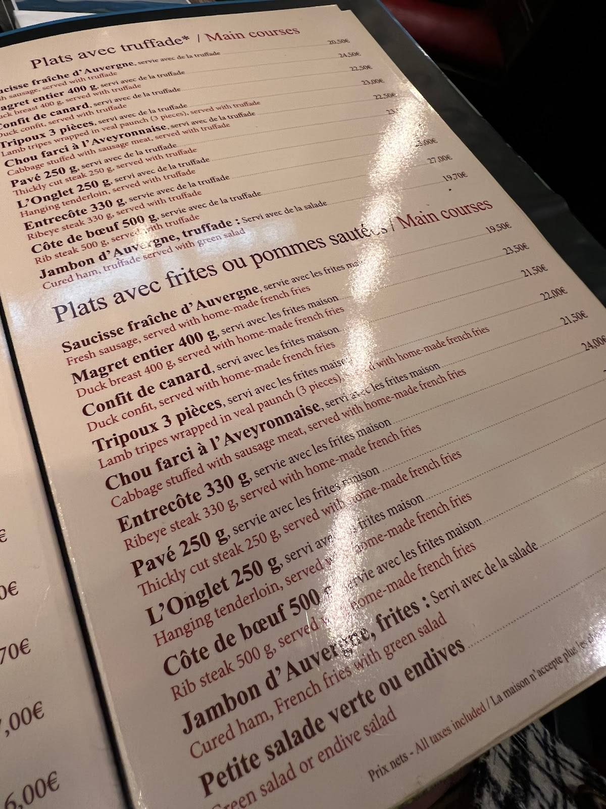 Menu au Le Plomb du Cantal Rive Droite restaurant, Paris, 4 Boulevard ...