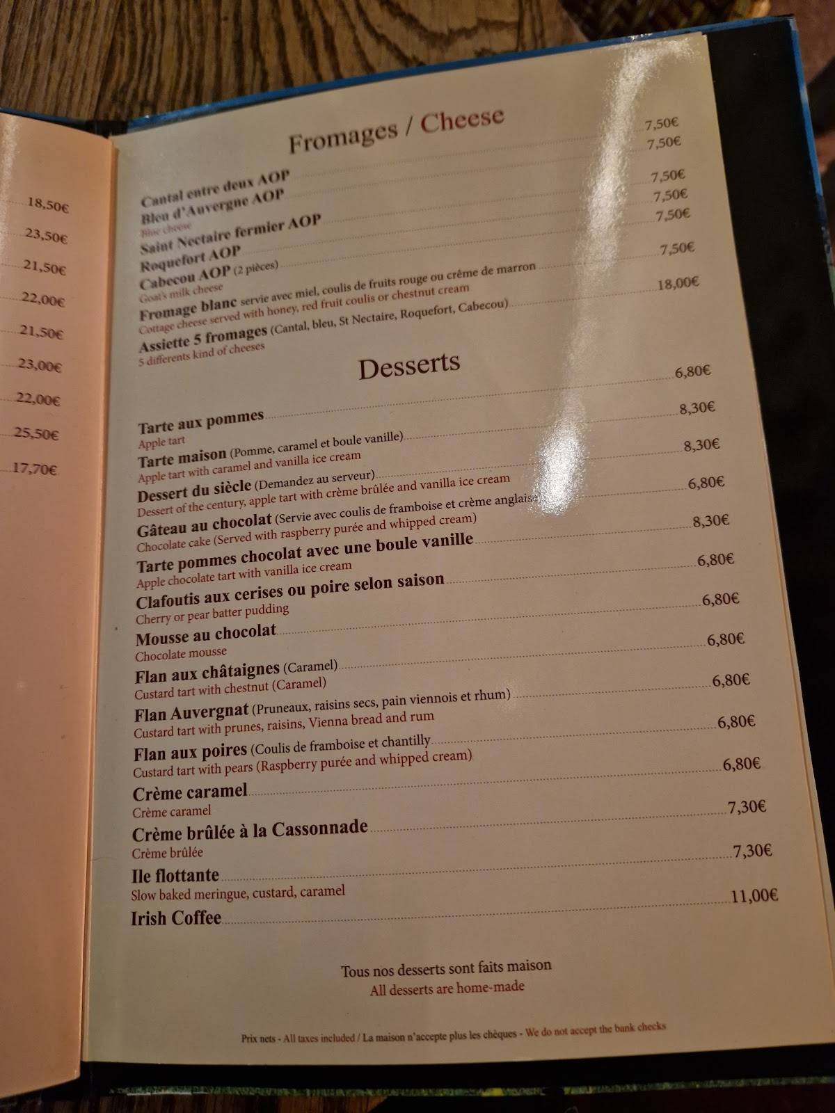 Menu au Le Plomb du Cantal Rive Droite restaurant, Paris, 4 Boulevard ...