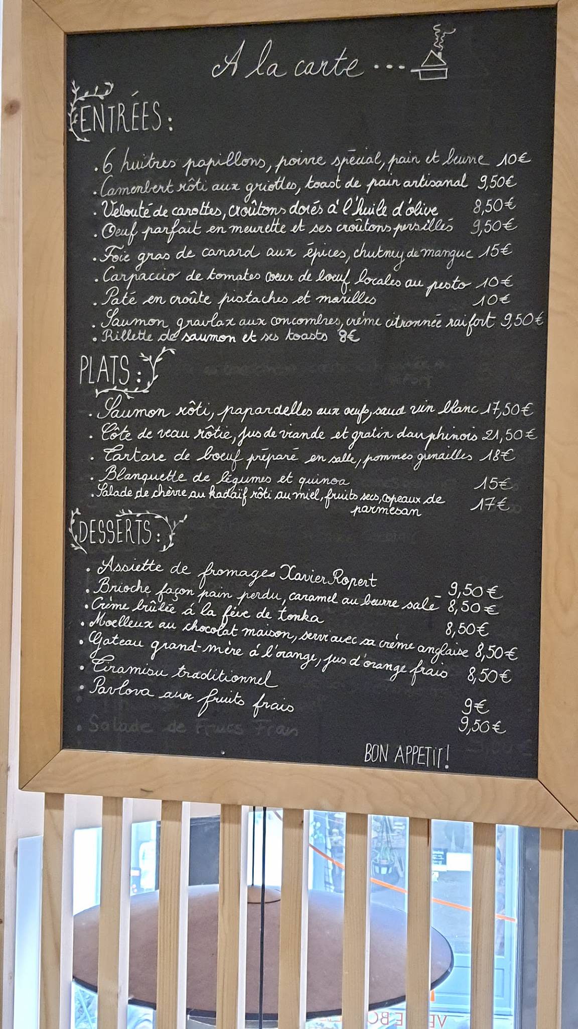 Menu au Verre Bouteille restaurant, La Rochelle