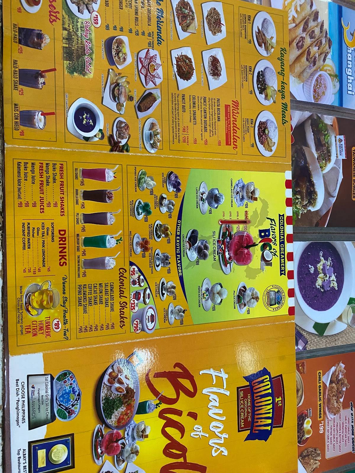 Menu at 1st Colonial Grill restaurant, Legazpi City, 4QW2+62M