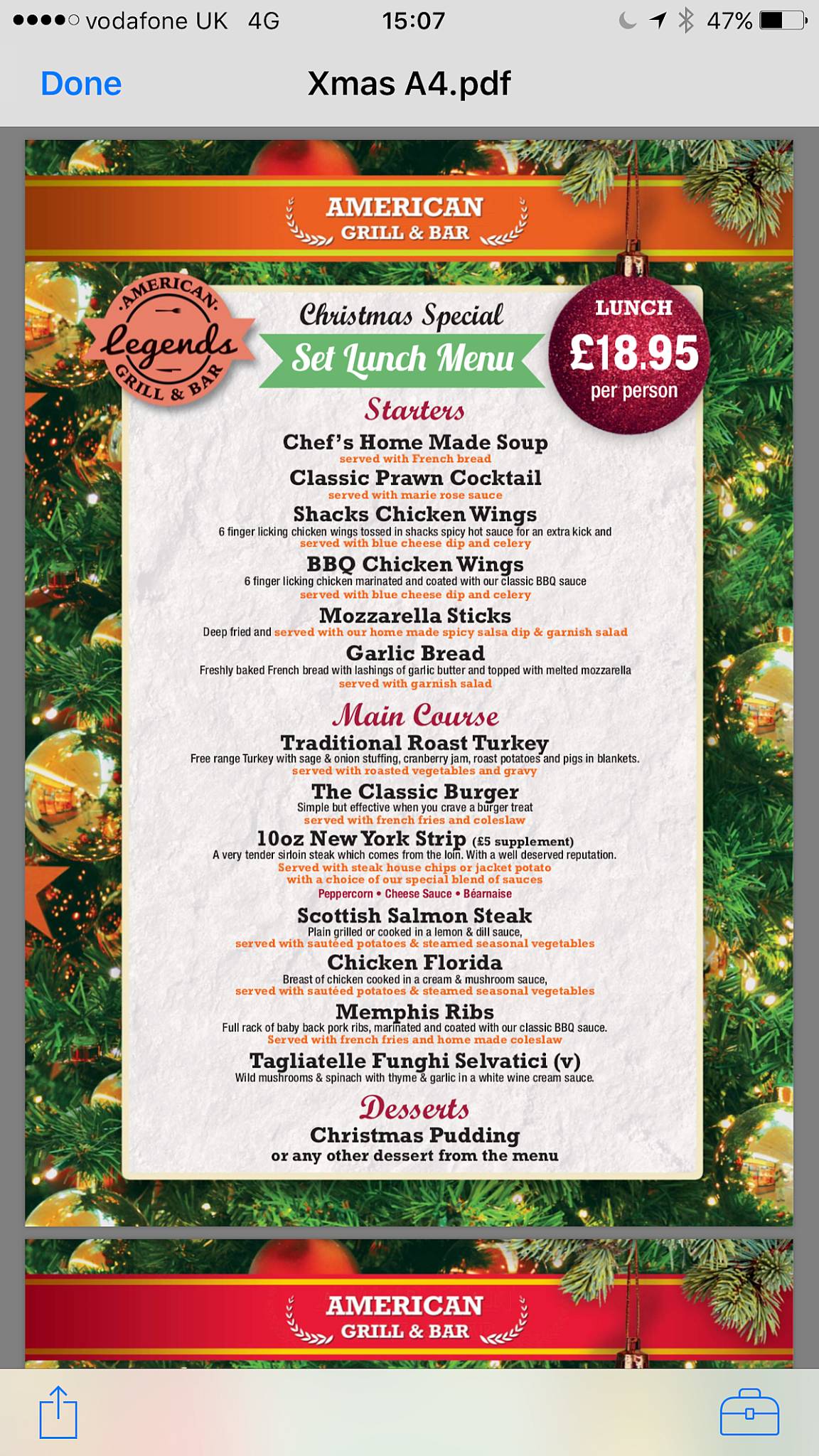 Menu at Legends American Grill & Bar, London
