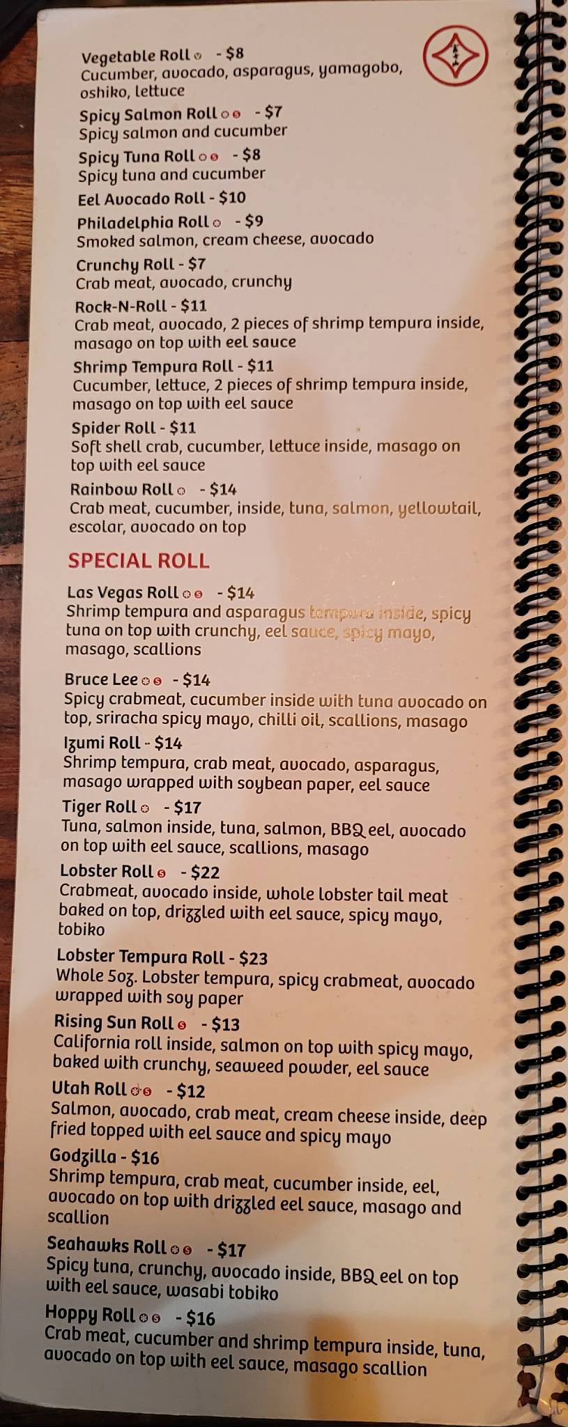 Menu at Fujiyama steakhouse, Liberty Lake
