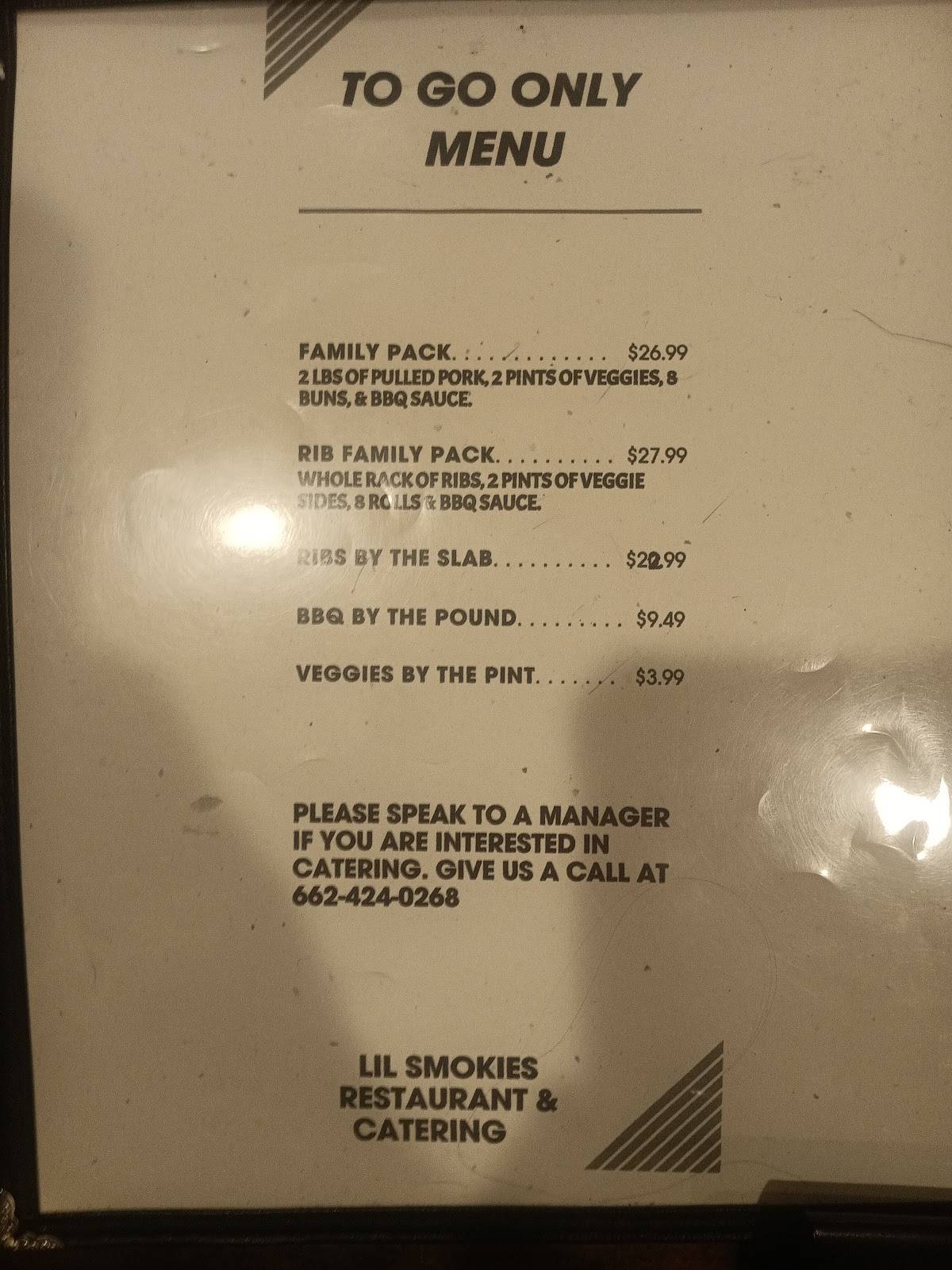 Menu at Lil Smokies BBQ, Iuka