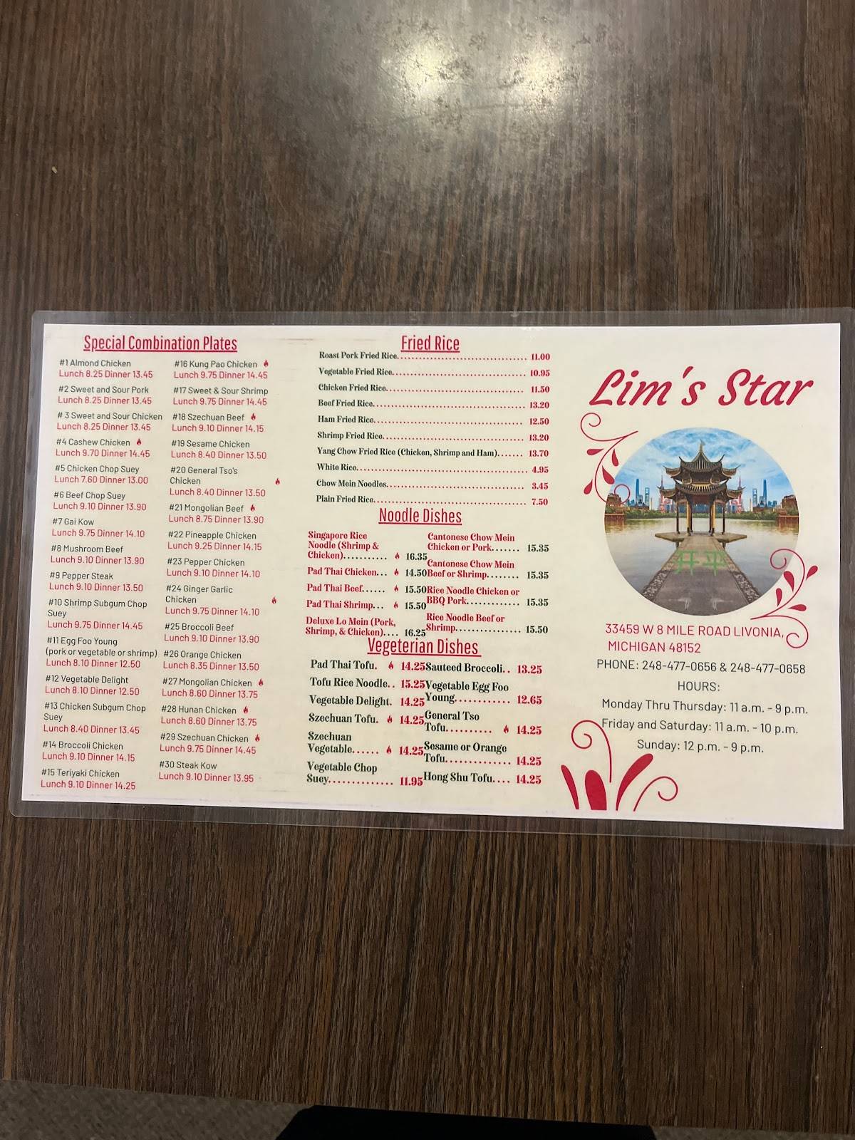 Menu at Lim's Star Restaurant, Livonia