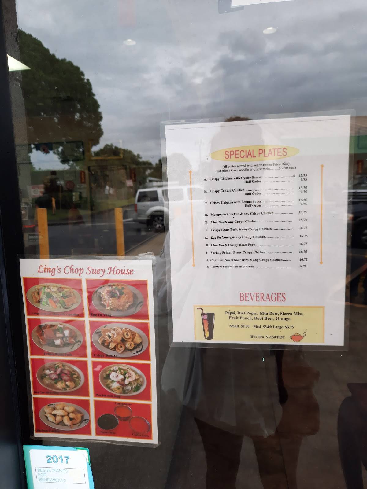 Menu at Ling's Chop Suey House restaurant, Hilo, Kanoelehua Ave