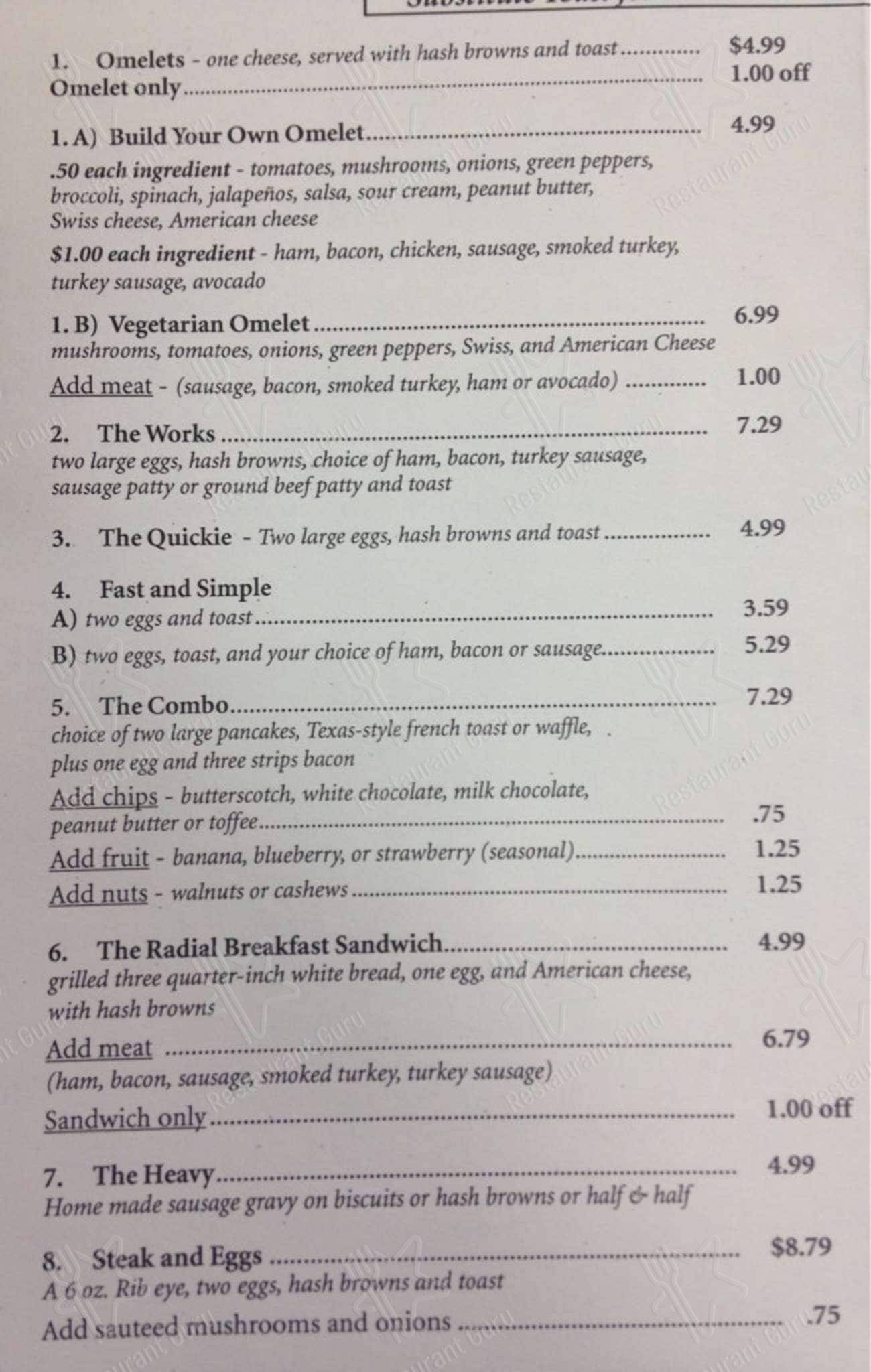 Menu at Lisa's Radial Cafe, Omaha