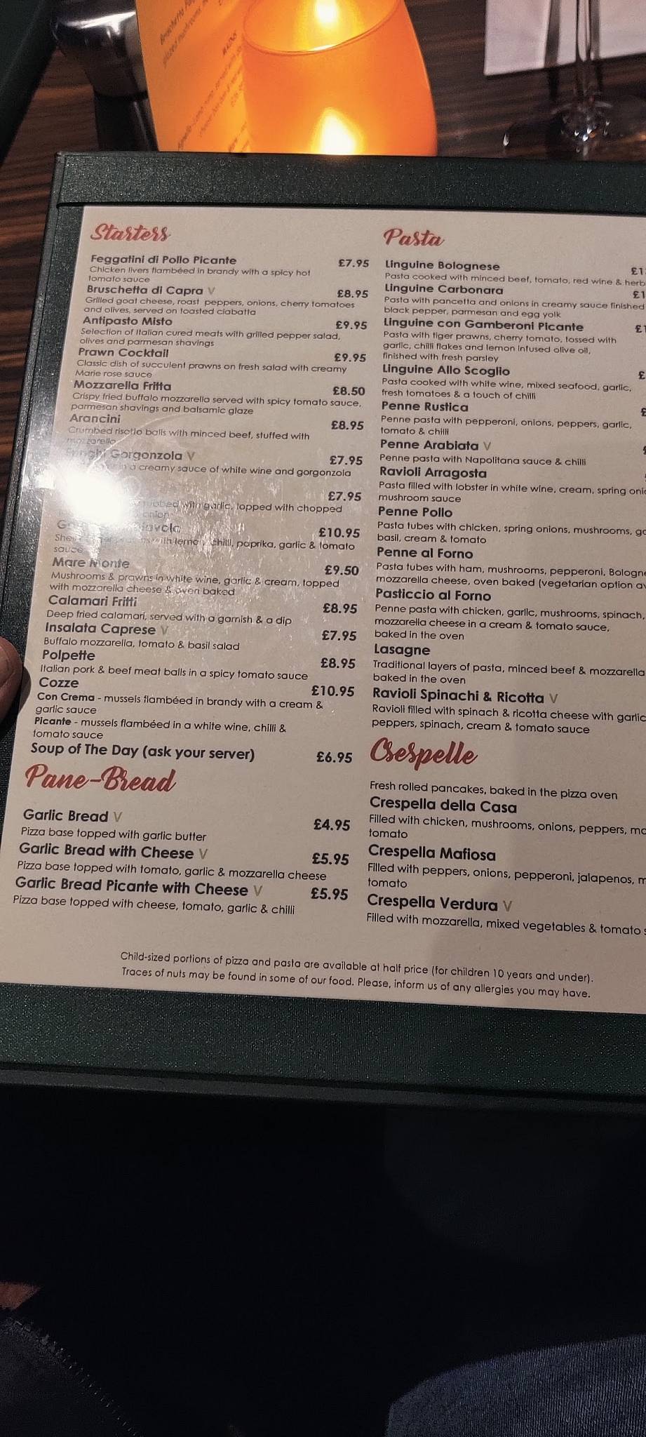 Menu at Little Italy Restaurant, Dronfield