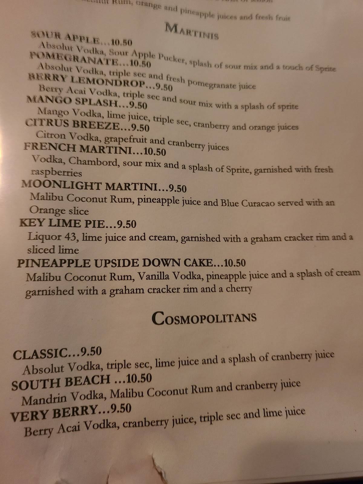 Menu at The Parson's Table steakhouse, Little River