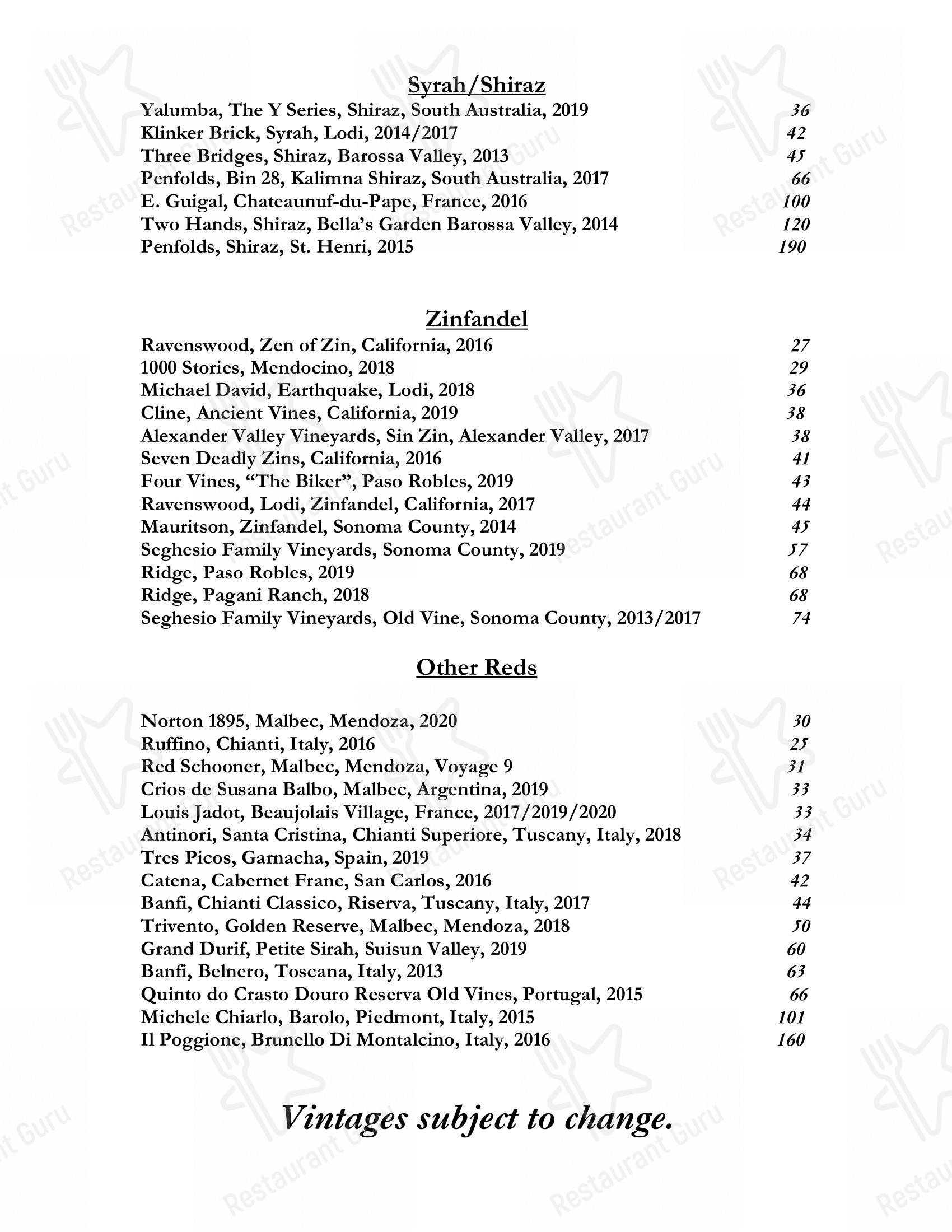 Menu at The Parson's Table steakhouse, Little River